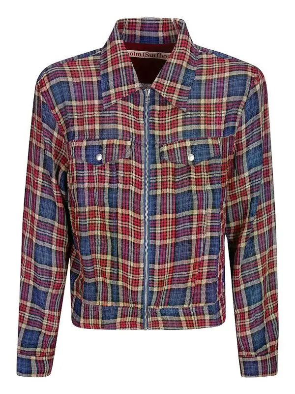 STOCKHOLM SURFBOARD CLUB Zipped Checked Shirt Jacket - Blue