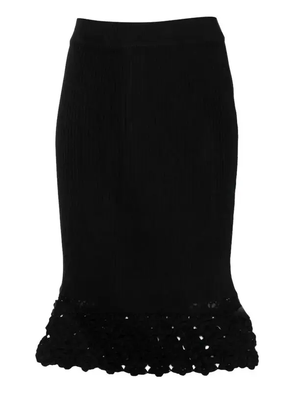 GANNI Crochet Trim Ribbed Knit Midi Skirt - Black