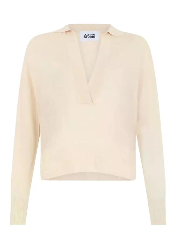 Alpha Studio Polo-collar V-neck Sweater - Neutrals