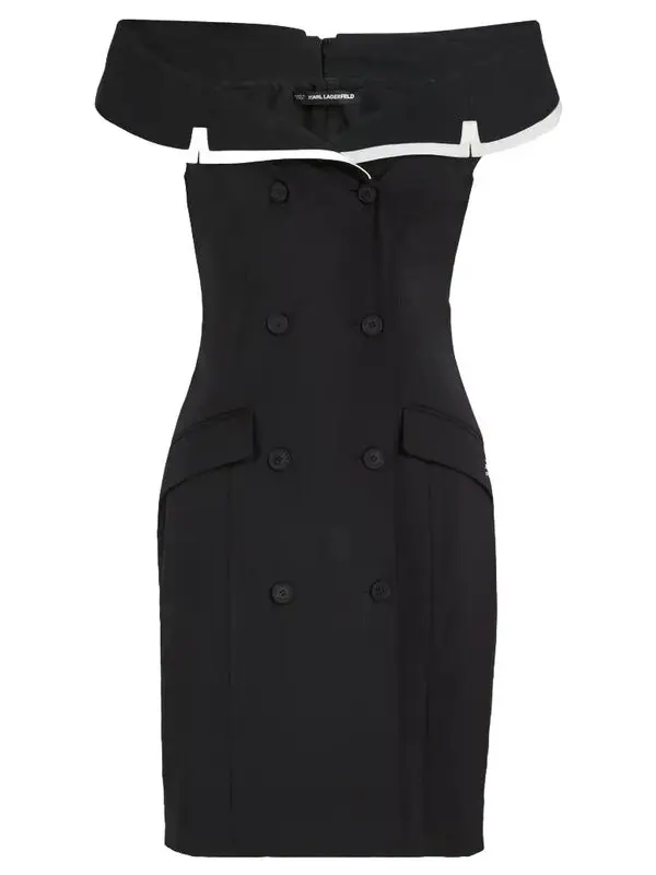 Karl Lagerfeld Off-shoulder Double-breasted Mini Dress - Black