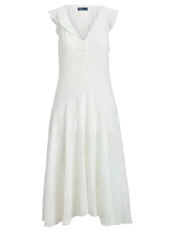 Polo Ralph Lauren Lynton Ruffled V-neck Midi Dress - White