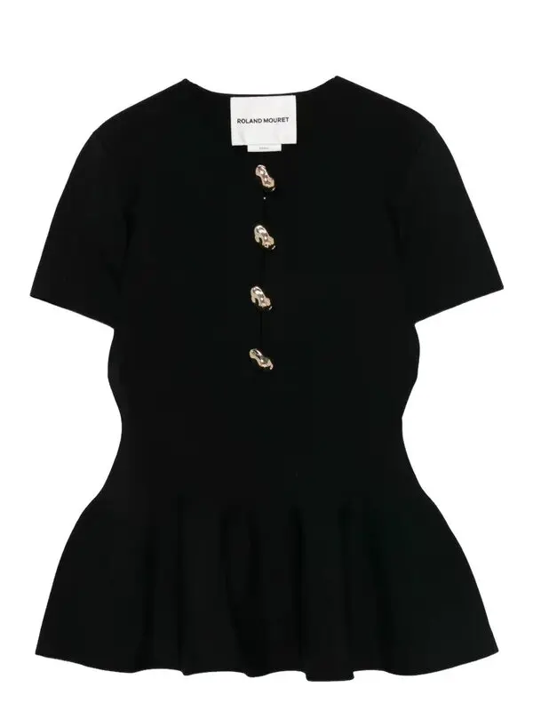 Roland Mouret Button Detail Peplum Top - Black
