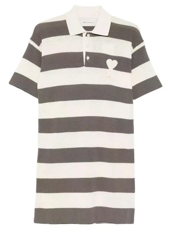 Ami Striped Heart Appliqué Dress - Grey