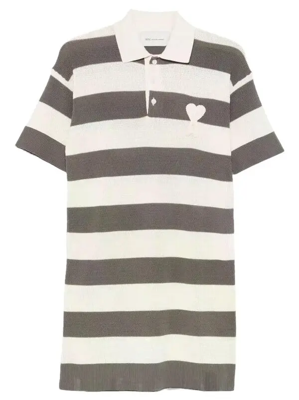 Ami Striped Heart Appliqué Dress - Grey