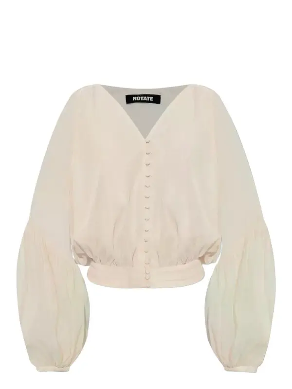 ROTATE BY BIRGER CHRISTENSEN Button Bishop Sleeve Blouse - Neutrals