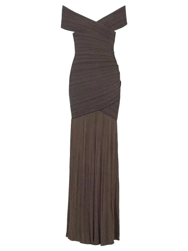 Balmain Off-the-shoulder Maxi Dress - Brown