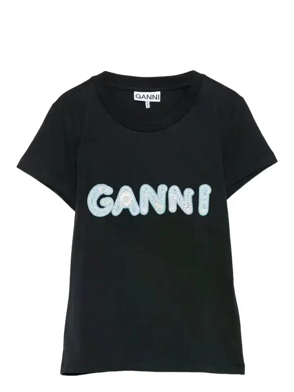 GANNI Logo-embroidered T-shirt - Black