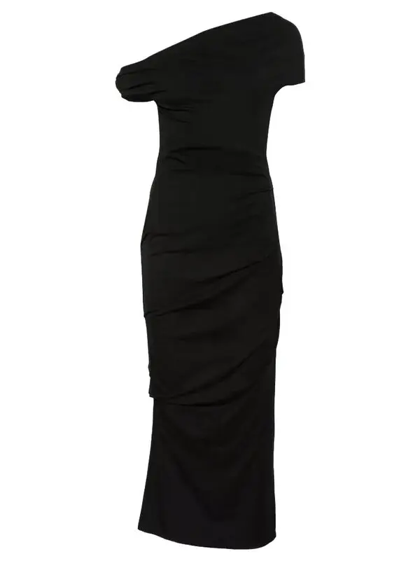 Paris Georgia Gathered One-shoulder Midi Dress - Black