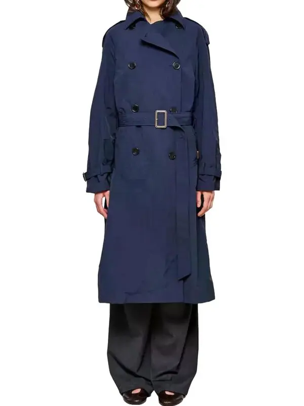 OOF WEAR Belted Double-breasted Trench Coat - Blue