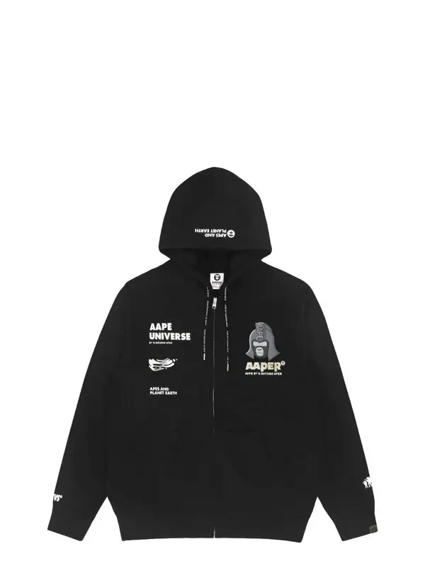 AAPE BY *A BATHING APE Graphic-print Zip-up Hoodie - Black