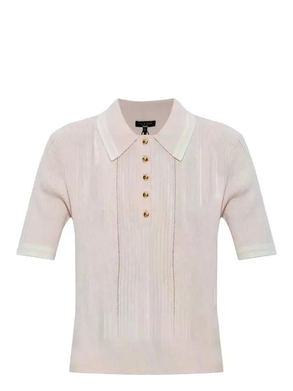 Rag & Bone Ribbed Button Polo Top - Pink