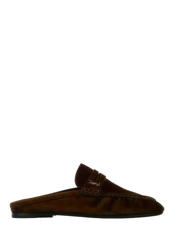 Saint Laurent Suede Loafer Mules - Brown