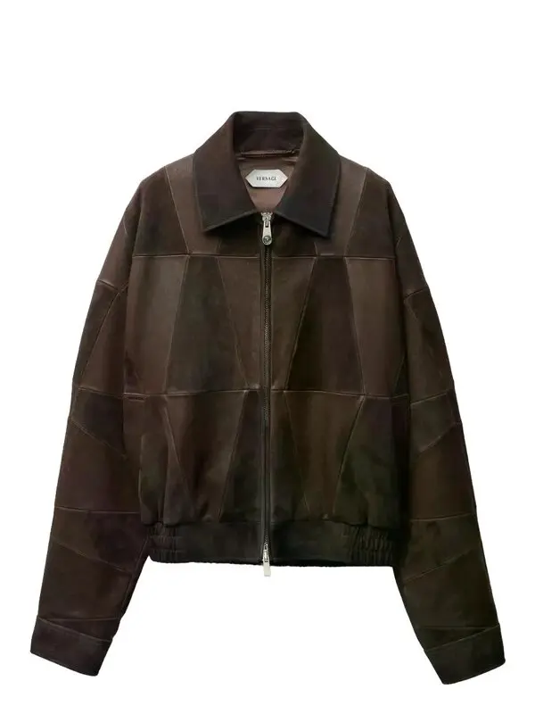 Versace Patchwork Zip-up Jacket - Brown