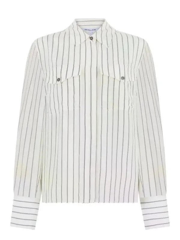 Veronica Beard Saku Striped Pocket Shirt - Neutrals