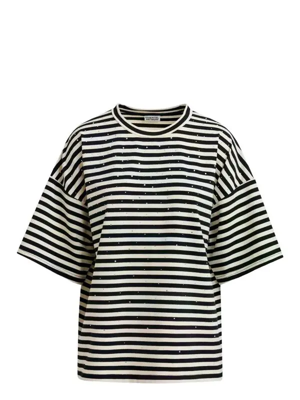 Essentiel Antwerp Striped Strass T-shirt - Black