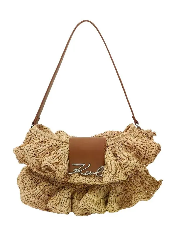 Karl Lagerfeld Raffia Ruffle Shoulder Bag - Neutrals