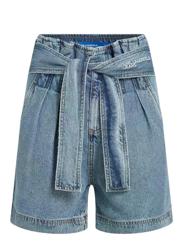 Karl Lagerfeld Belted Denim Shorts - Blue