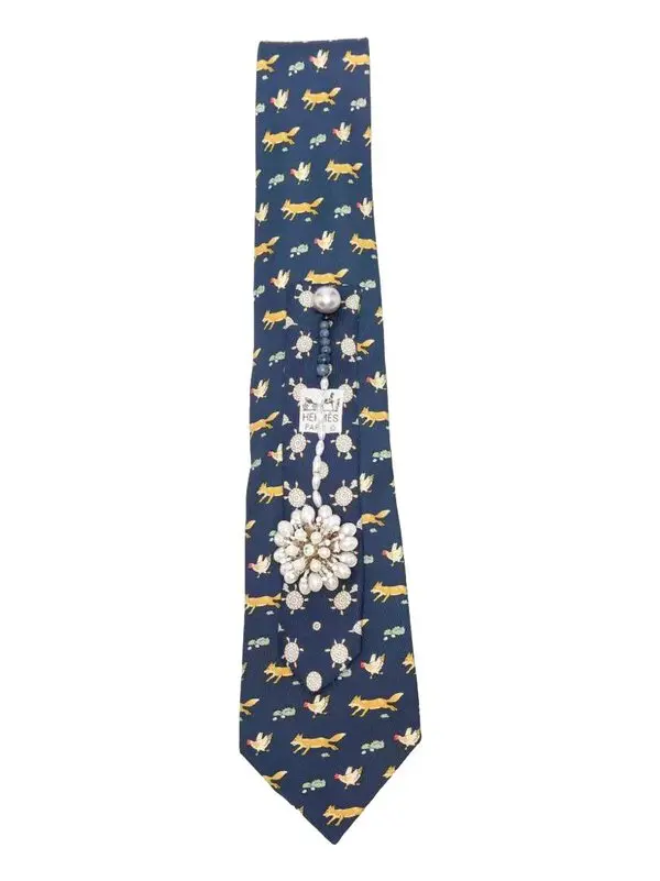 A.N.G.E.L.O. VINTAGE CULT X Stefania Bertoni Embellished Hermès Silk Tie - Blue