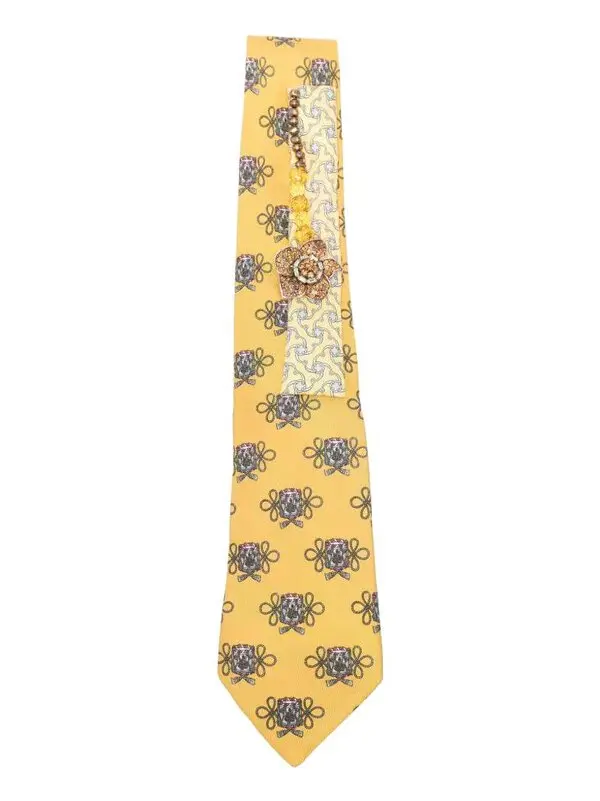 A.N.G.E.L.O. VINTAGE CULT X Stefania Bertoni Customised Hermès Beaded Tie - Yellow