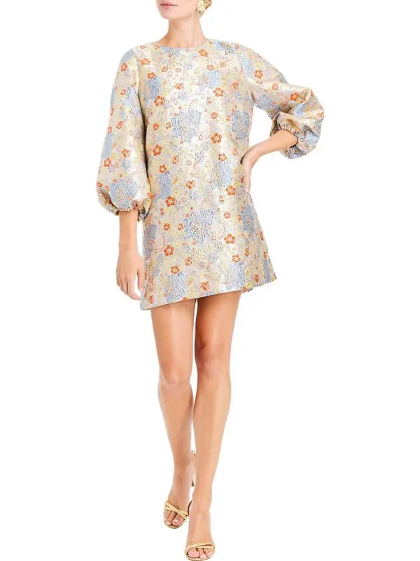 Mestiza New York Rosanna Floral Metallic Jacquard Mini Dress - Champagne Blue
