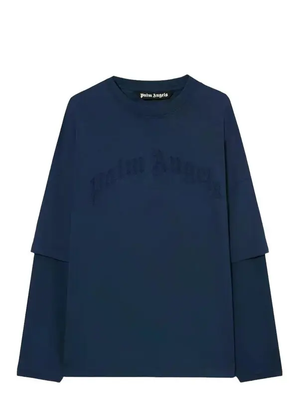 Palm Angels Curved Logo Double Long-sleeve T-shirt - Blue