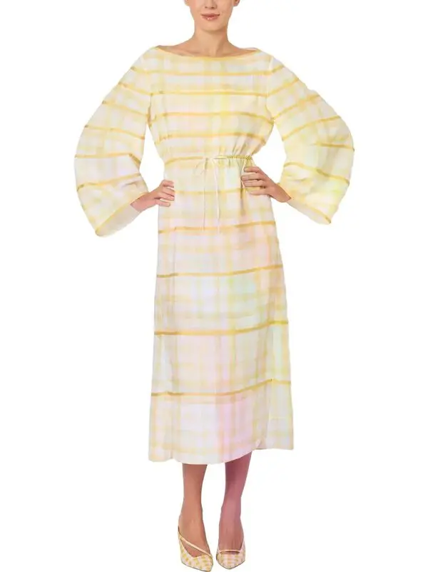 Rosie Assoulin Plaid Bell-sleeve Midi Dress - Yellow