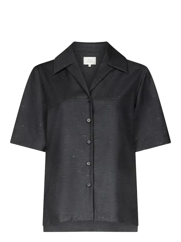 Loulou De Saison Boa Cuban Collar Pleat Shirt - Black