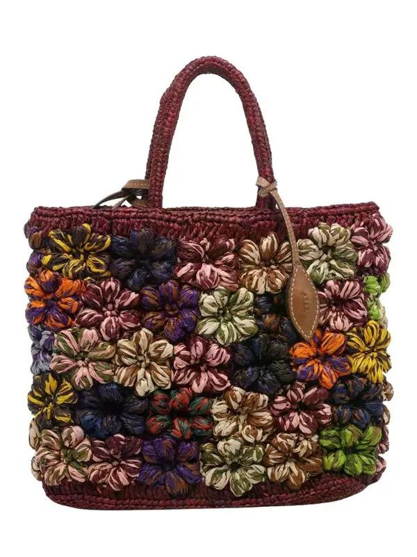 AFAR Flower-embellished Raffia Tote Bag - Red