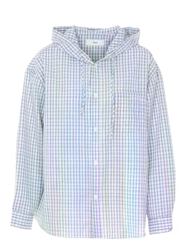 DUNST Checked Pattern Hooded Shirt - White