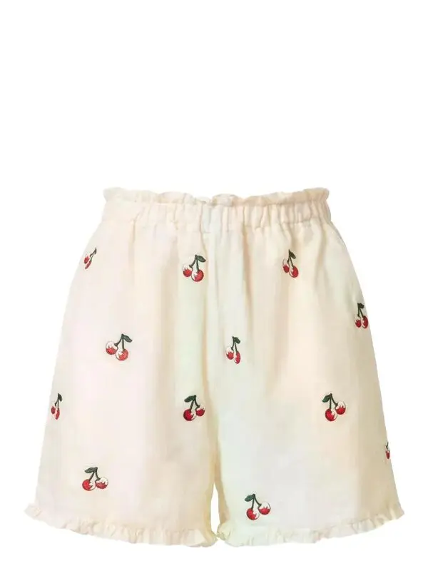 TWINSET Ruffled Cherry-embroidery Mini Shorts - Neutrals