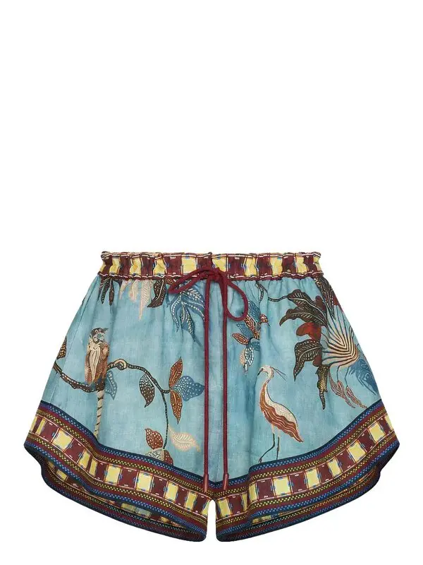 ALEMAIS Drawstring Bird-print Shorts - Blue