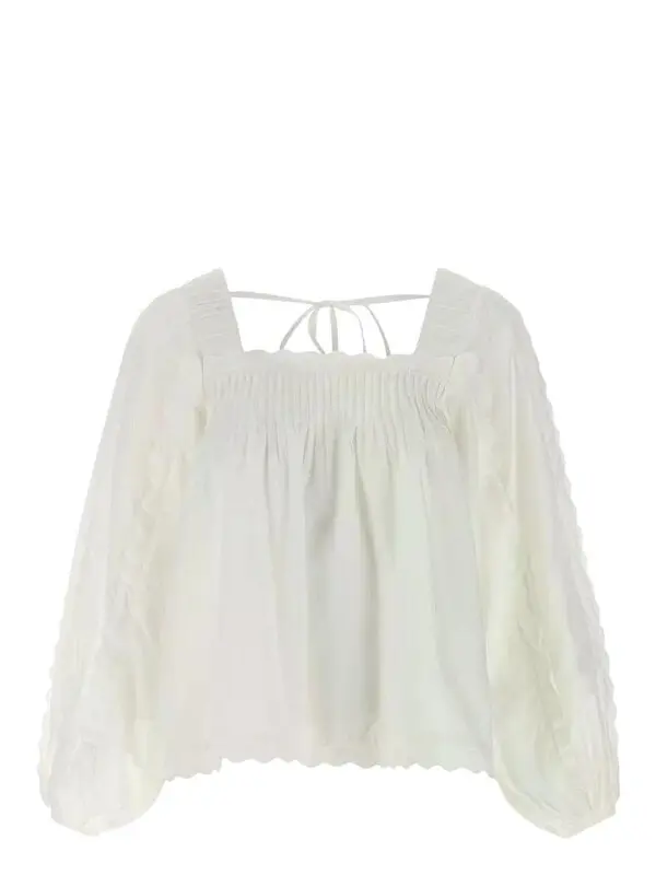 Farm Rio Pleated Long-sleeve Blouse - White