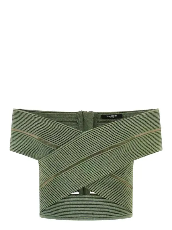 Balmain Off-the-shoulder Zip-fastening Top - Green