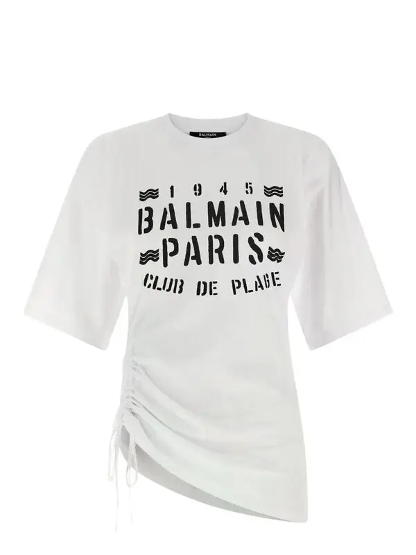 Balmain Print-detail T-shirt With Drawstring - White