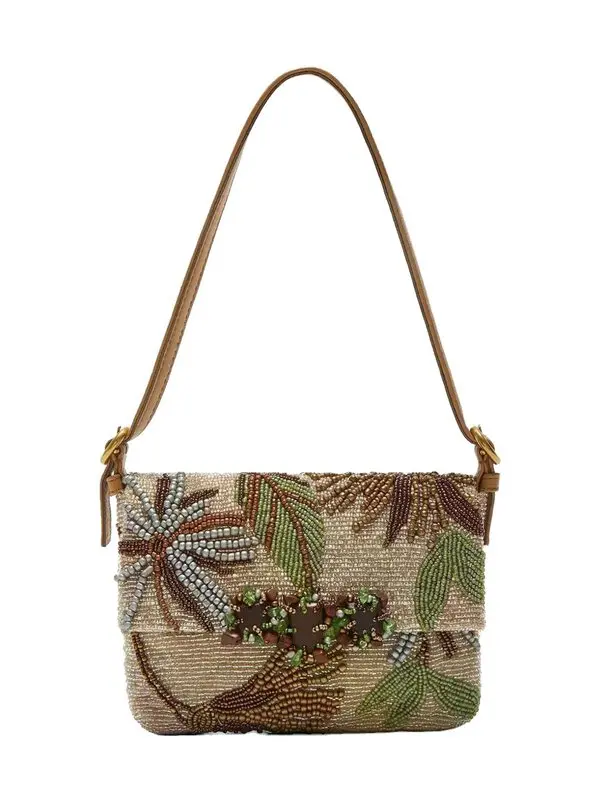 Malìparmi Beaded Floral Shoulder Bag - Neutrals