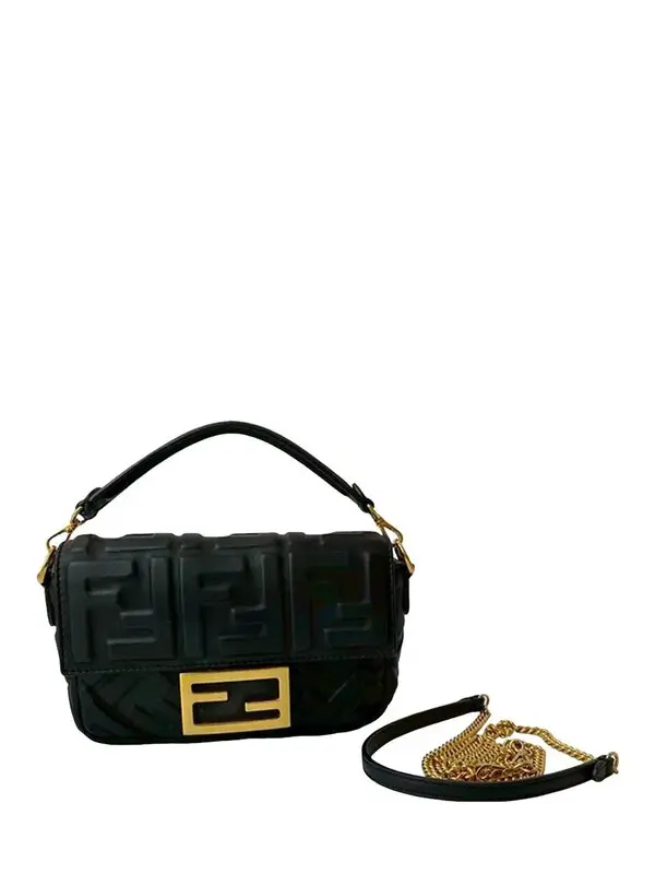 Fendi 2010-2026 Mini Zucca Embossed Leather Baguette Satchel - Black
