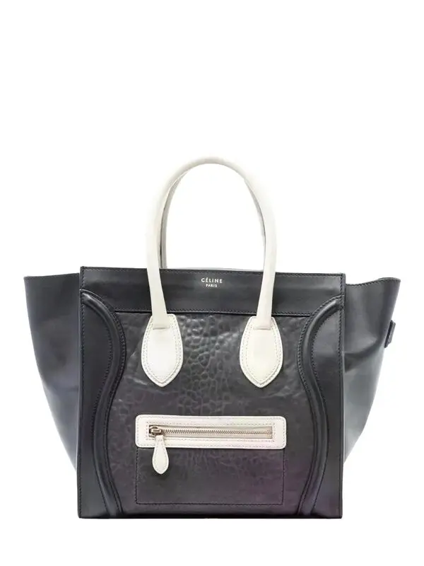 Celine 2011 Mini Embossed Calfskin Luggage Tote Handbag - Black