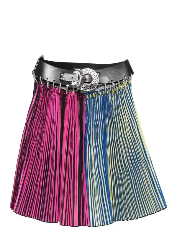 CHOPOVA LOWENA Pleated Midi Skirt With Leather Belt - Blue