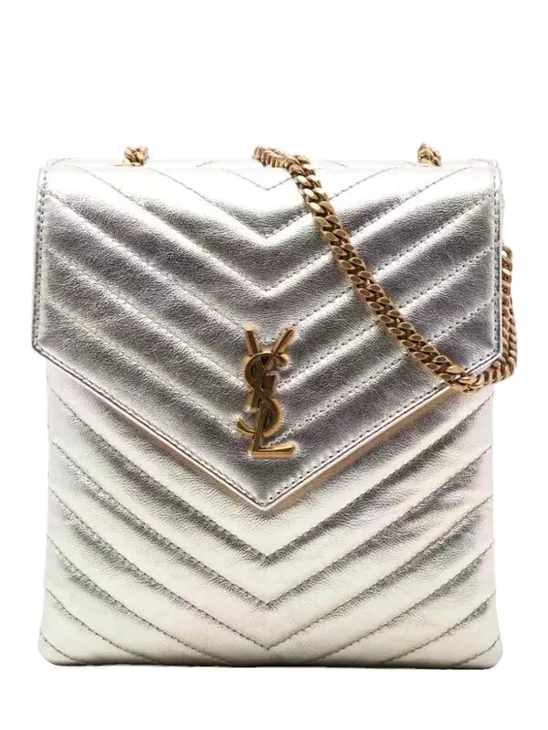 Saint Laurent 2021 Metallic Lambskin Monogram Chevron Crossbody Bag - Gold