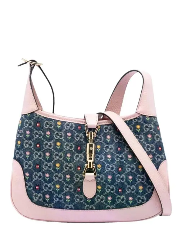 Gucci Jackie 1961 Small Gg Denim Embroidered Floral Crossbody Bag - Pink