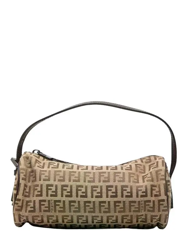Fendi Zucchino Canvas Barrel Pochette Handbag - Brown