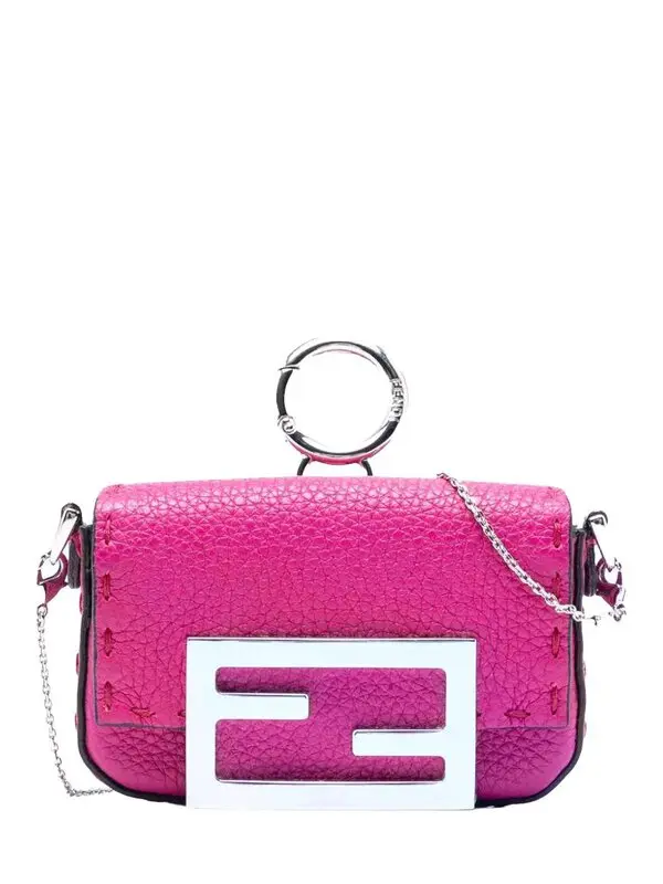 Fendi Nano Leather Baguette Charm Crossbody Bag - Pink