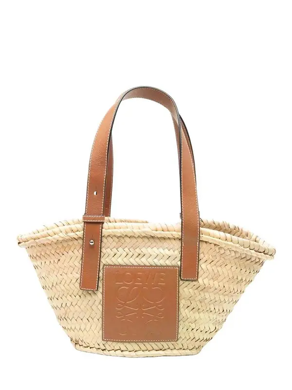 Loewe 2019 Small Raffia Anagram Basket Tote Bag - Brown