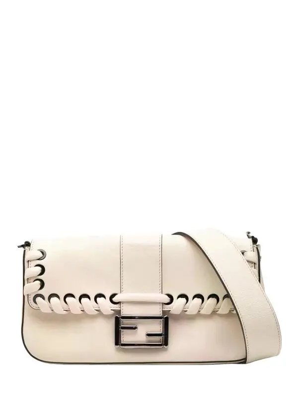Fendi 2010-2026 Whipstitch Leather Baguette Crossbody Bag - White
