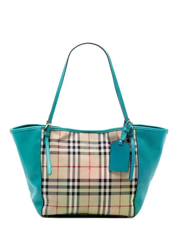 Burberry Haymarket Check Canvas And Leather Canterbury Tote Bag - Blue