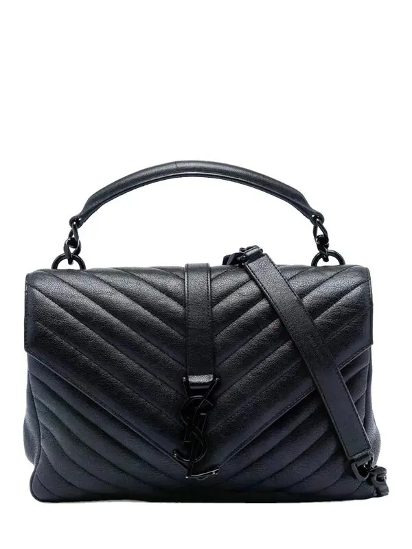 Saint Laurent 2016 Medium Chevron Sheepskin Monogram College Satchel - Black