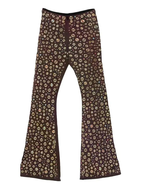 Oseree Embellished Flared Trousers - Brown