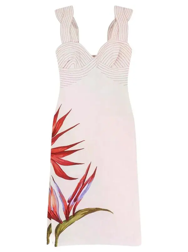 Farm Rio Floral Twisted Strap Dress - Neutrals