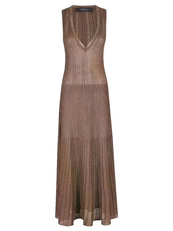Federica Tosi V-neck Pleated Midi Dress - Brown
