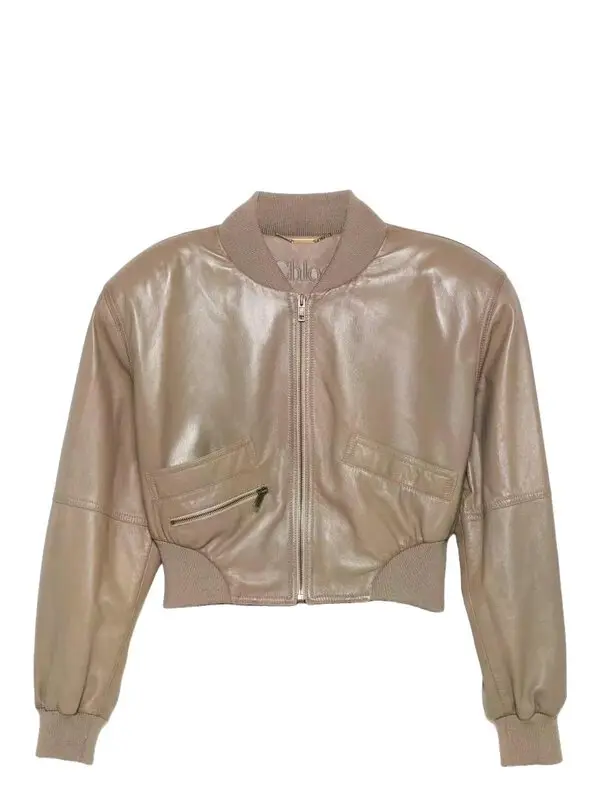 Chloé Padded-shoulders Leather Crop Jacket - Neutrals